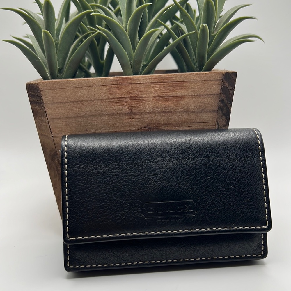 Coach Mini Wallet With Inside Compartments Black Leat… - Gem